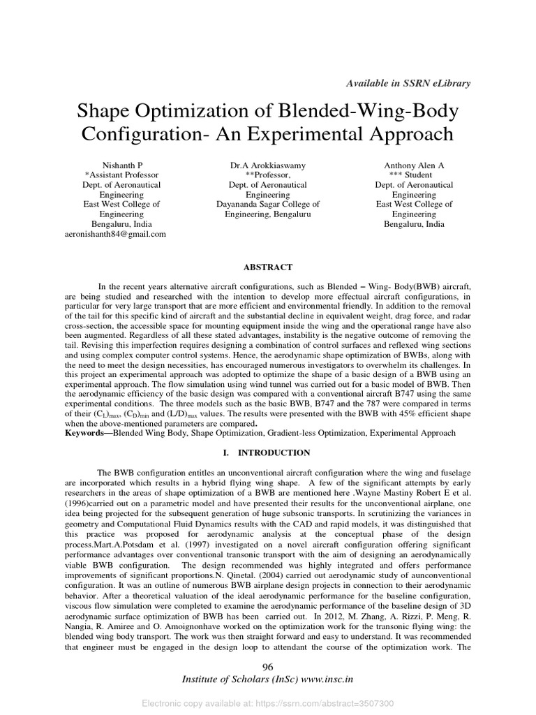 Shape Optimization of Blended-Wing-Body Configuration - An Experimental ... Shape Optimization of Blended-Wing-Body Configuration - An Experimental ...