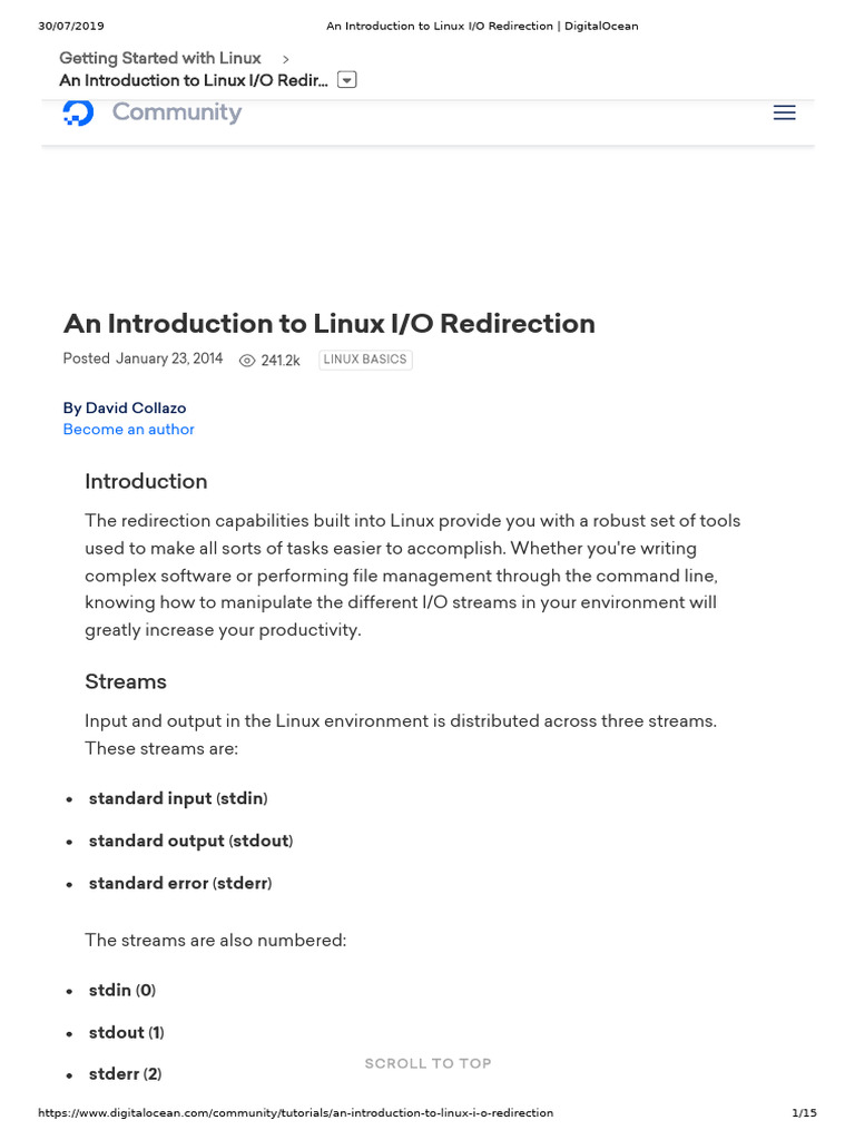 An Introduction To Linux I - O Redirection - DigitalOcean | Download Free PDF | Unix | Computer Data