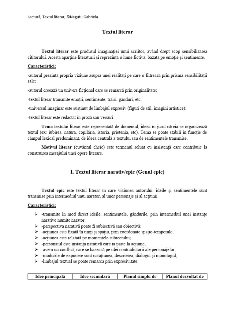 Lectură - Textul Literar | PDF