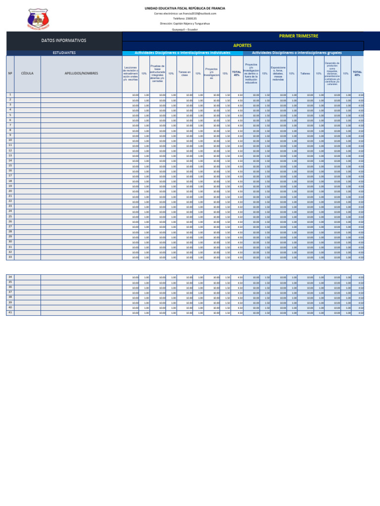 Calificaciones 5to Egb-6to Egb-8vo Egb-9no Egb-1ro Bgu-2do Bgu 2023 - 2024-1 | PDF