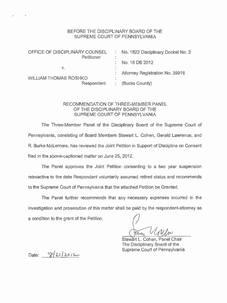 William T. Roshko - Official Investigation and Conclusion | PDF