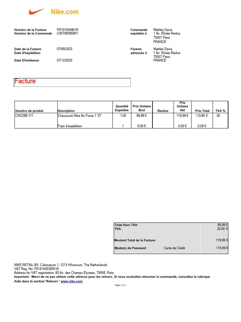 Facture Air Force 1 '07(1) | PDF