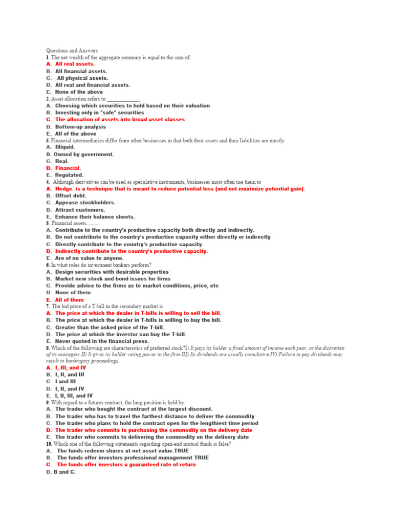 Investment Quiz Test QNST and Answer | PDF | Put Option | Capital Asset ...
