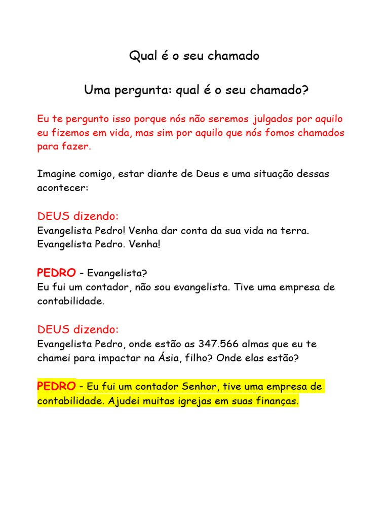 PEÇA - Qual Seu Chamado | PDF