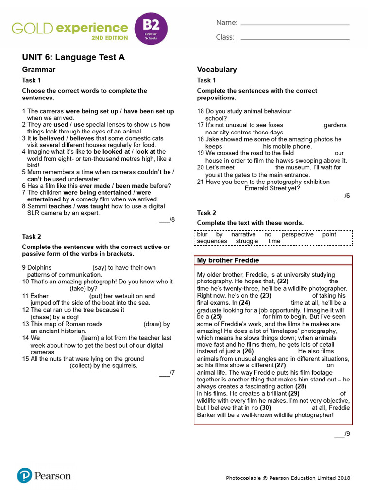 Gold Exp B2 Unit 6 Language Test A | PDF