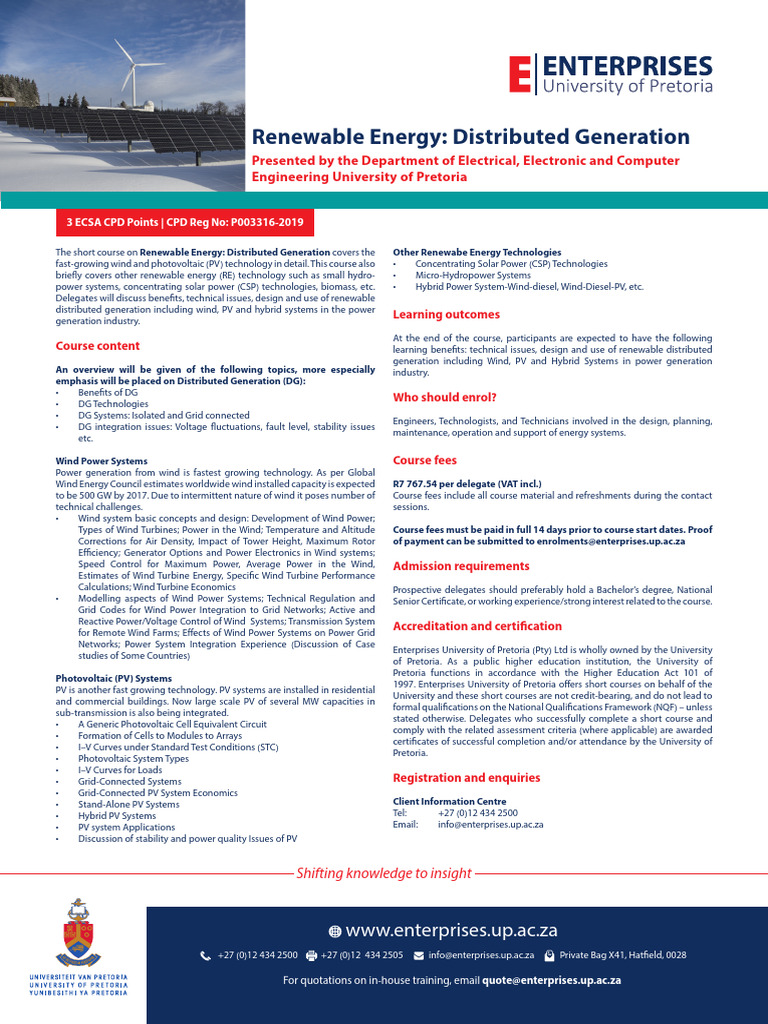 Renewable Energy Distributed Generation Course | PDF