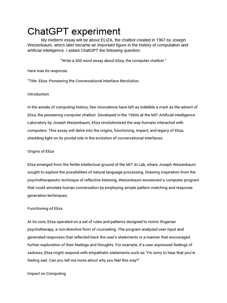 Chatgpt Experiment | PDF | Artificial Intelligence | Intelligence (AI) & Semantics