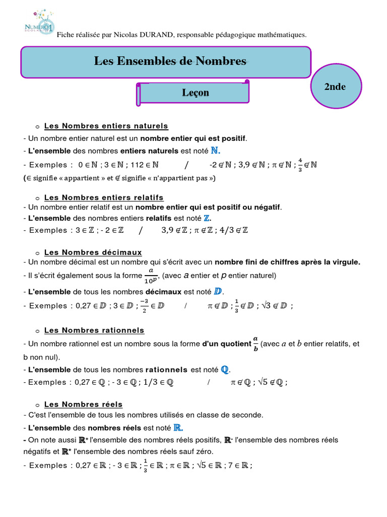 Les Ensembles de Nombres 2nde | PDF Les Ensembles de Nombres 2nde | PDF