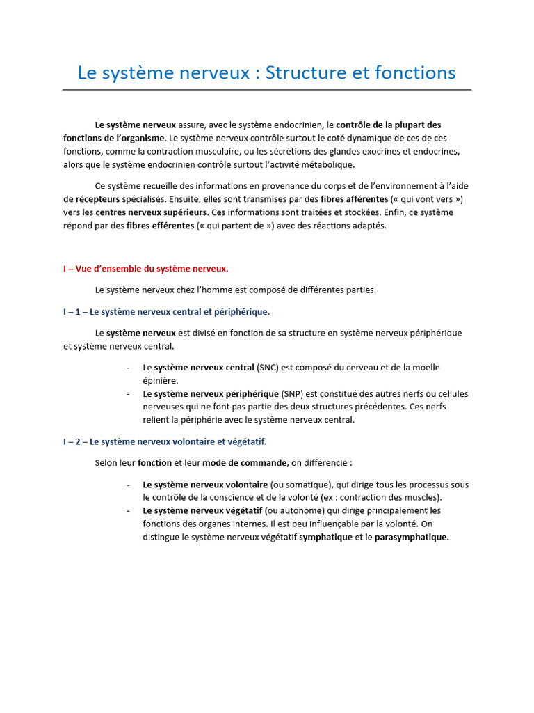 Cours 6. Le Systeme Nerveux | PDF | Synapse | Nerf