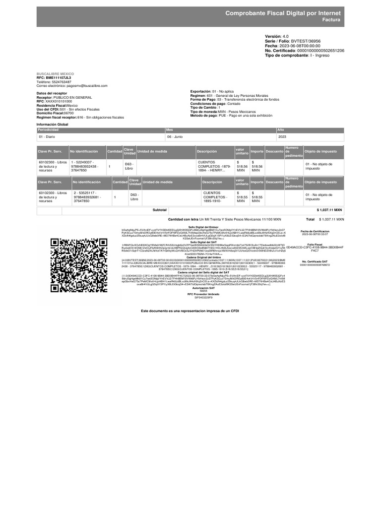 Comprobante Fiscal Digital Por Internet: Buscalibre Mexico | PDF | Peso ...