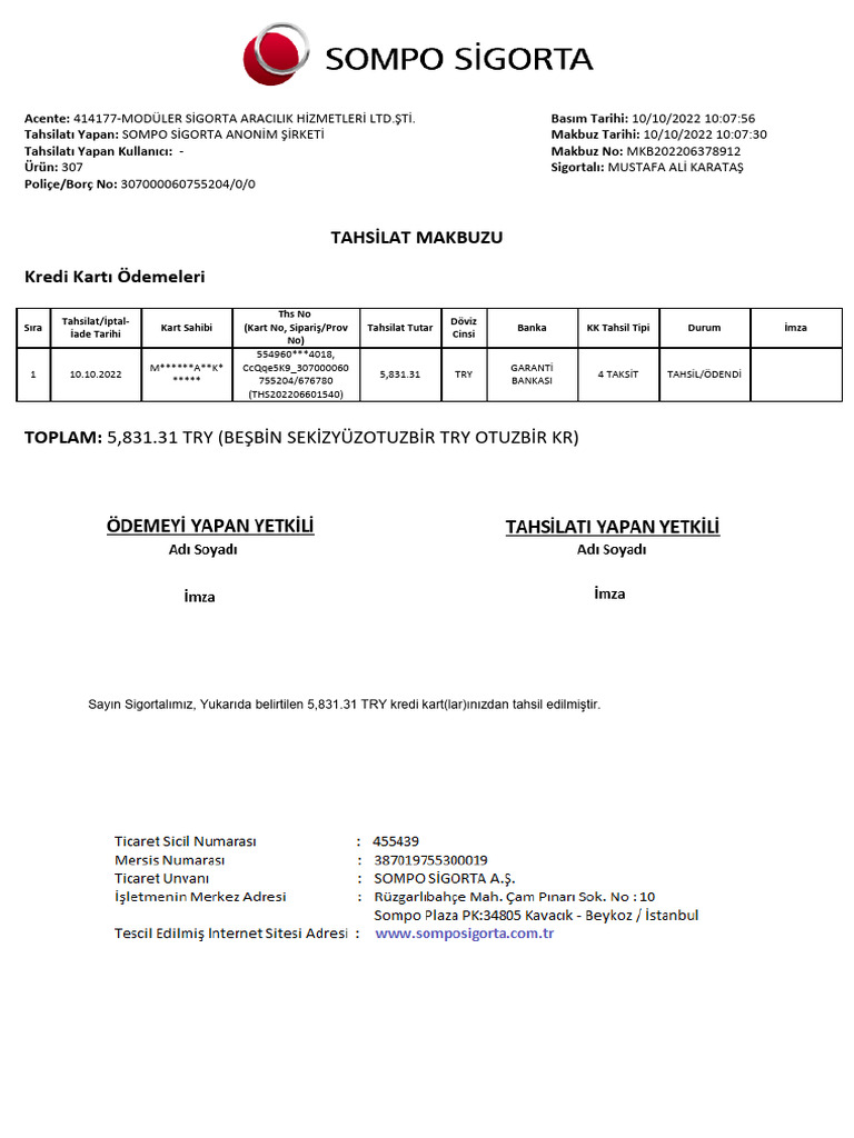 E-Posta Gönderme MUSTAFA ALİ KARATAŞ 71ACH125 KASKO MAKBUZ | PDF