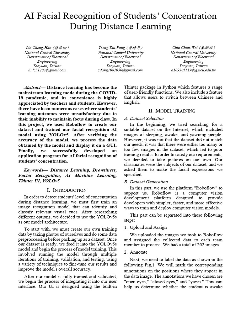 AI Facial Recognition of Students' Concentration During Distance ...