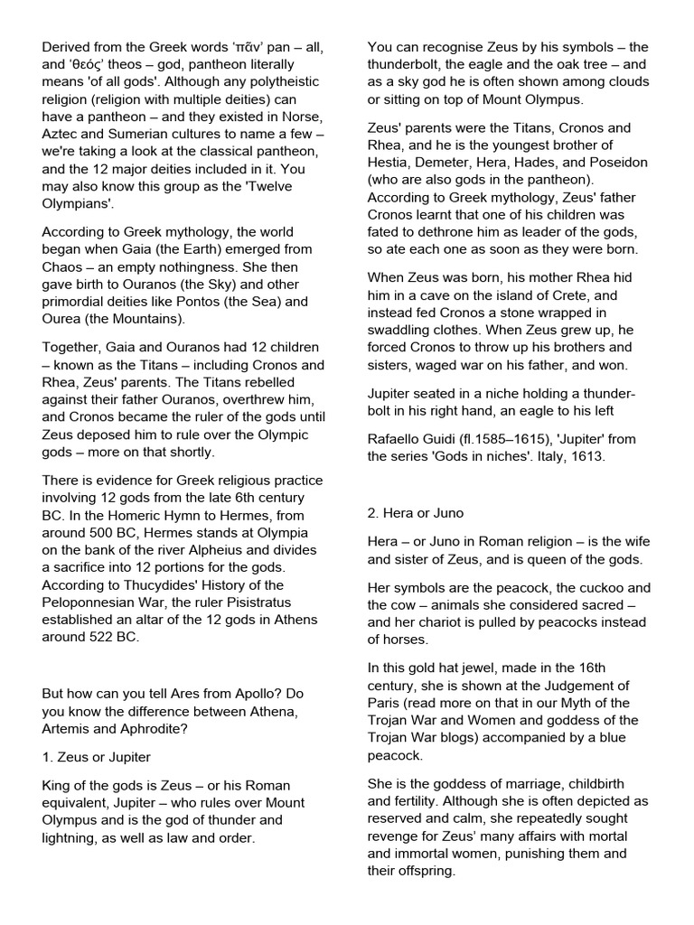 Elt 211 - Greek Gods | PDF | Zeus | Hera