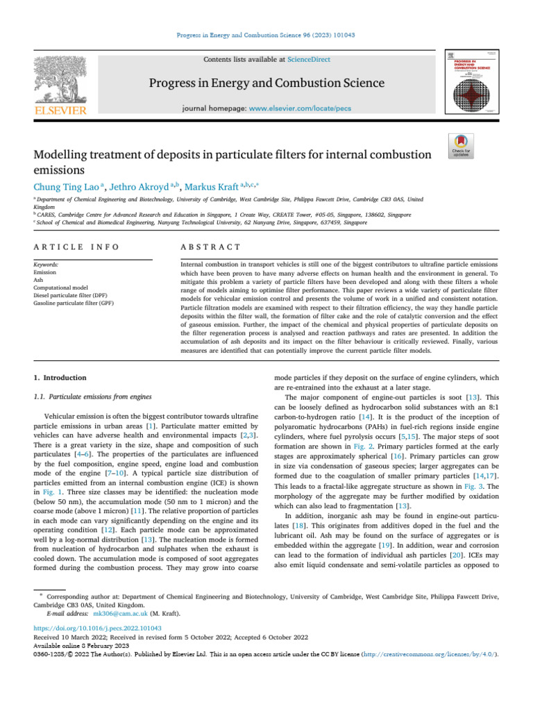 Modelling Treatment Of Deposits In Particulate Filters For Internal Combustion Emissions Pdf