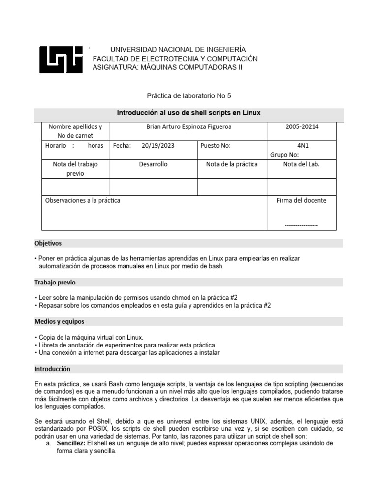 Guía de Scripts Bash en Linux | PDF | Lenguaje de escritura | Informática