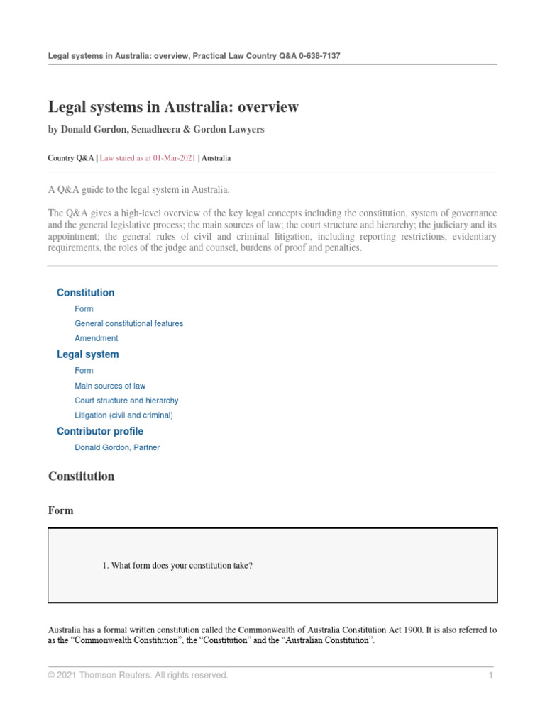 Legal Systems in Australia Overview | PDF