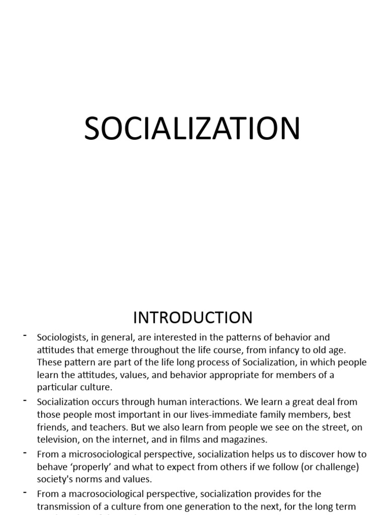 SOCIALIZATION | PDF | Socialization | Behavior