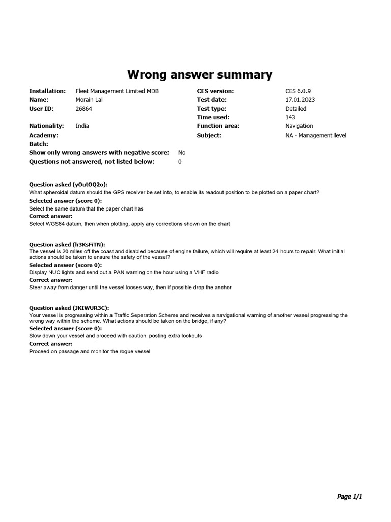 CES Wrong Answer Summary | PDF