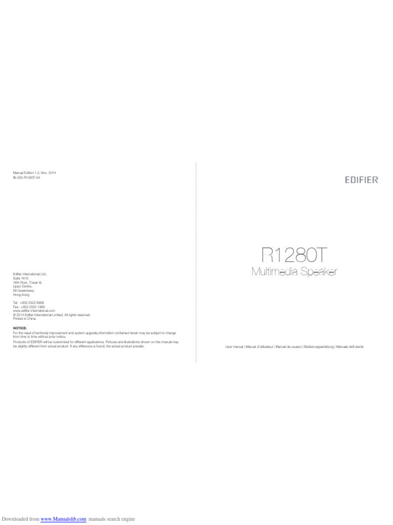 EDIFIER R1280T User Manual | PDF