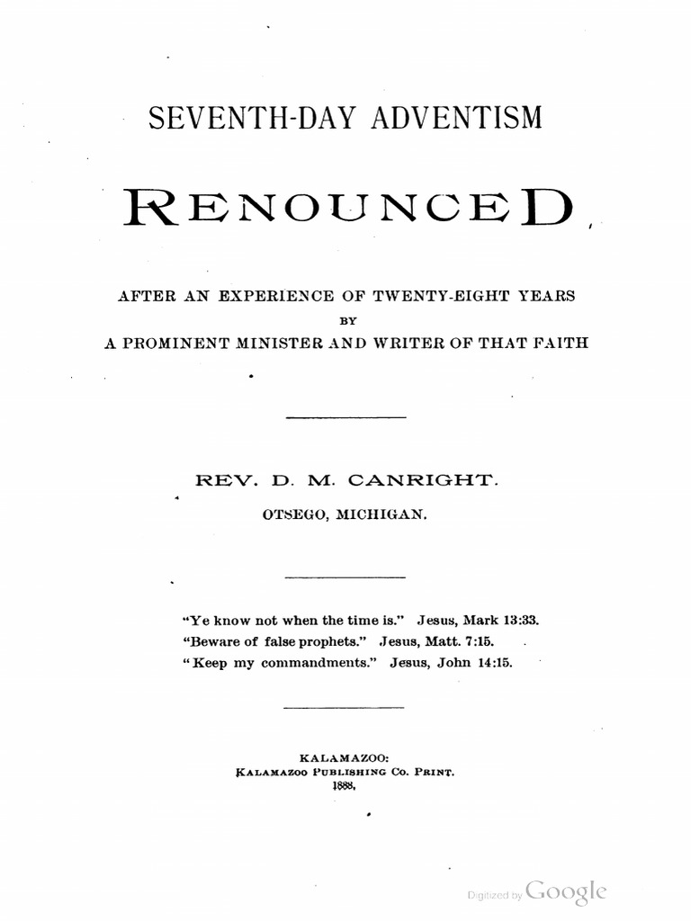 Canright Seventh Day Adventism Renounced (1888) | PDF