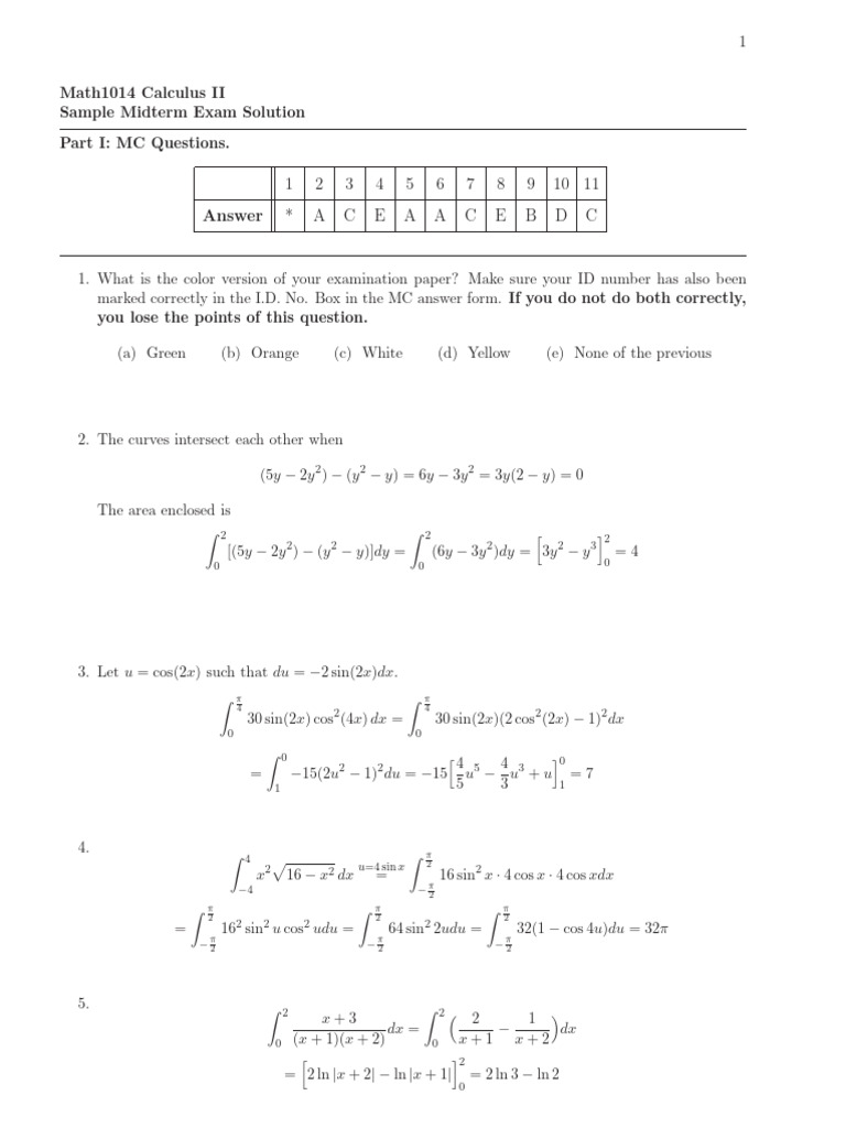 Math1014 Midterm Sample Ans | PDF | Mathematical Analysis