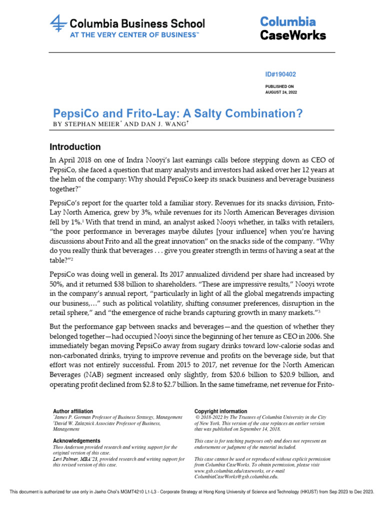 PepsiCo and Frito-Lay | PDF | Pepsi Co | Pepsi