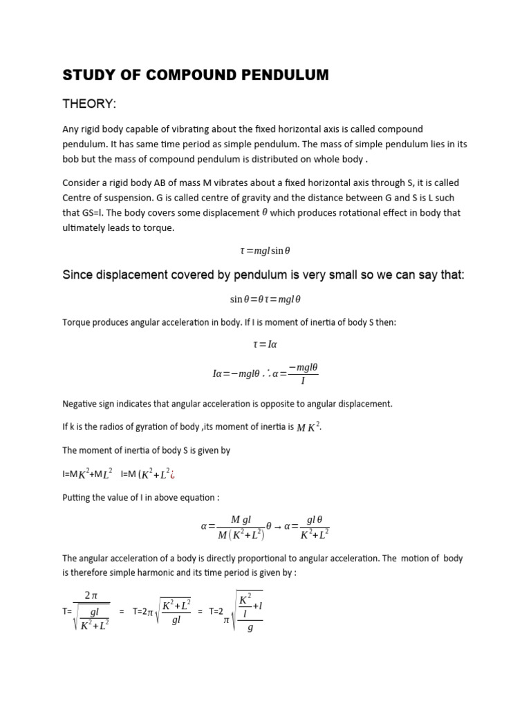 Study of Compound Pendulum | PDF | Pendulum | Torque