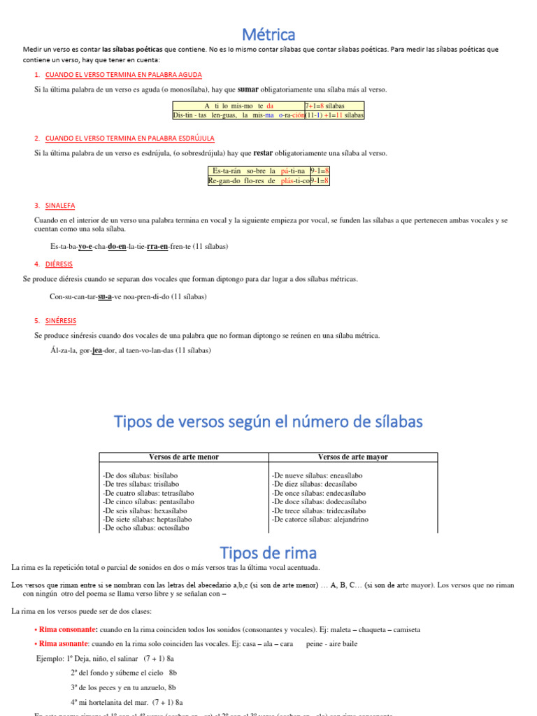 Ejercicios de Métrica y Rima 2 ESO | PDF | Metro (poesía) | Rima