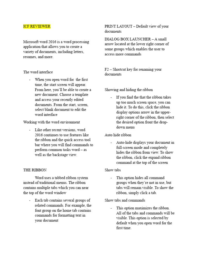 Icf Reviewer Quarter 1 Grade 8 | PDF | Microsoft Word | Software Engineering