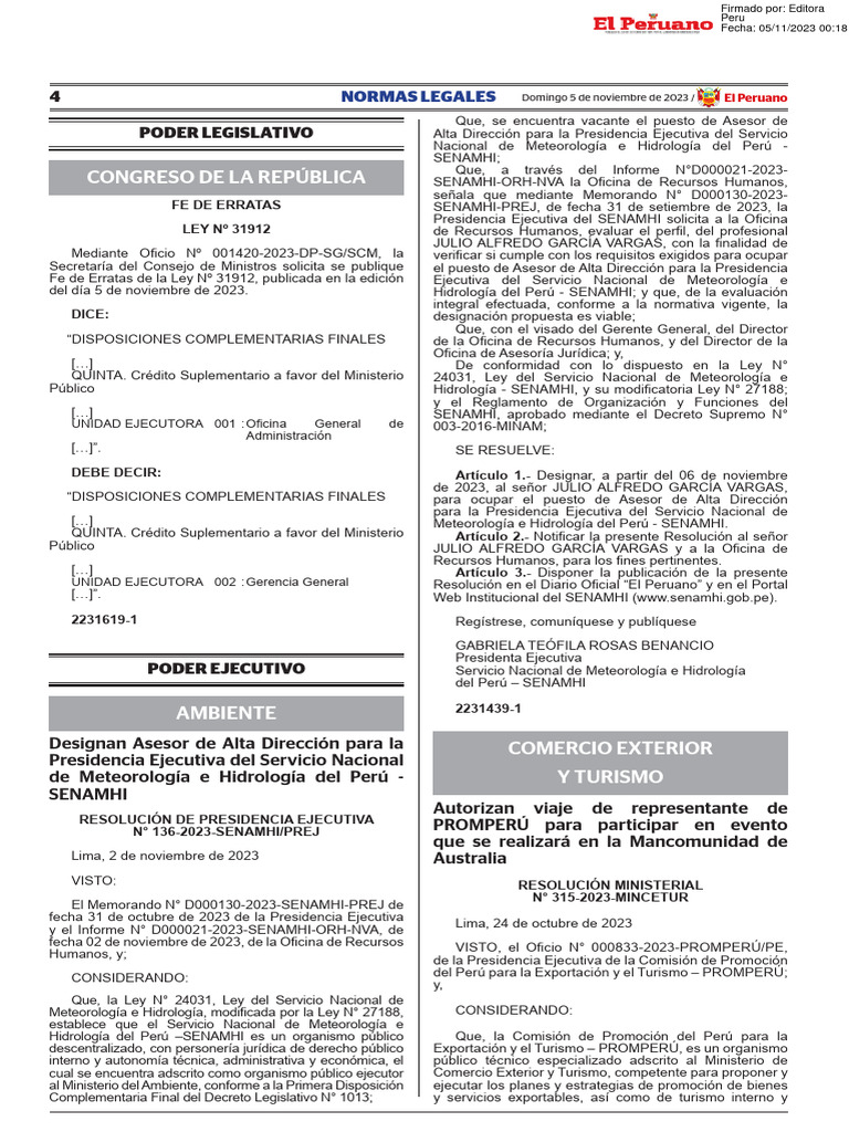 Congreso de La República: Normas Legales | PDF