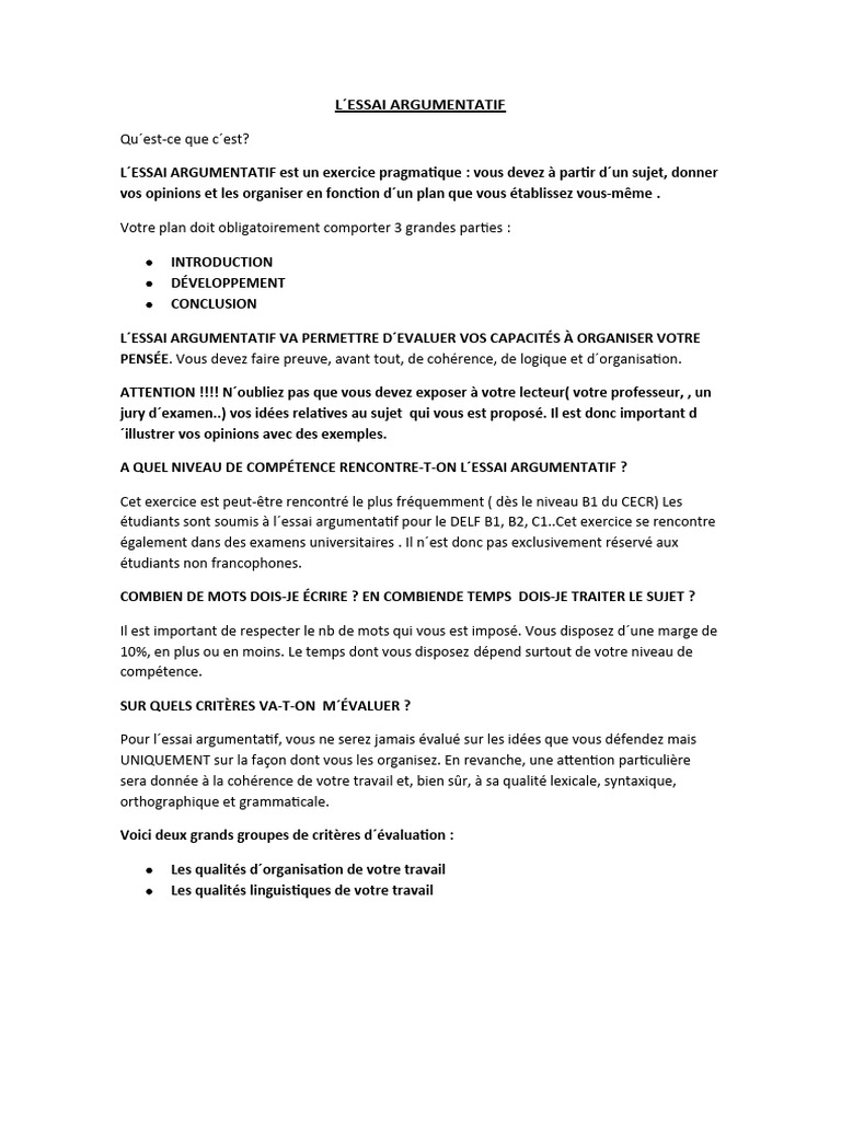 Guide de l'Essai Argumentatif | PDF
