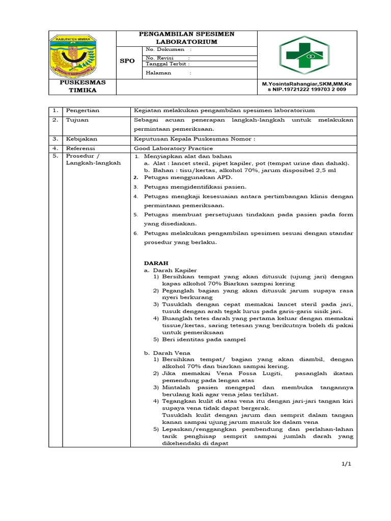 8.1.2.1 B SOP PENERIMAAN LABORATORIUM | PDF