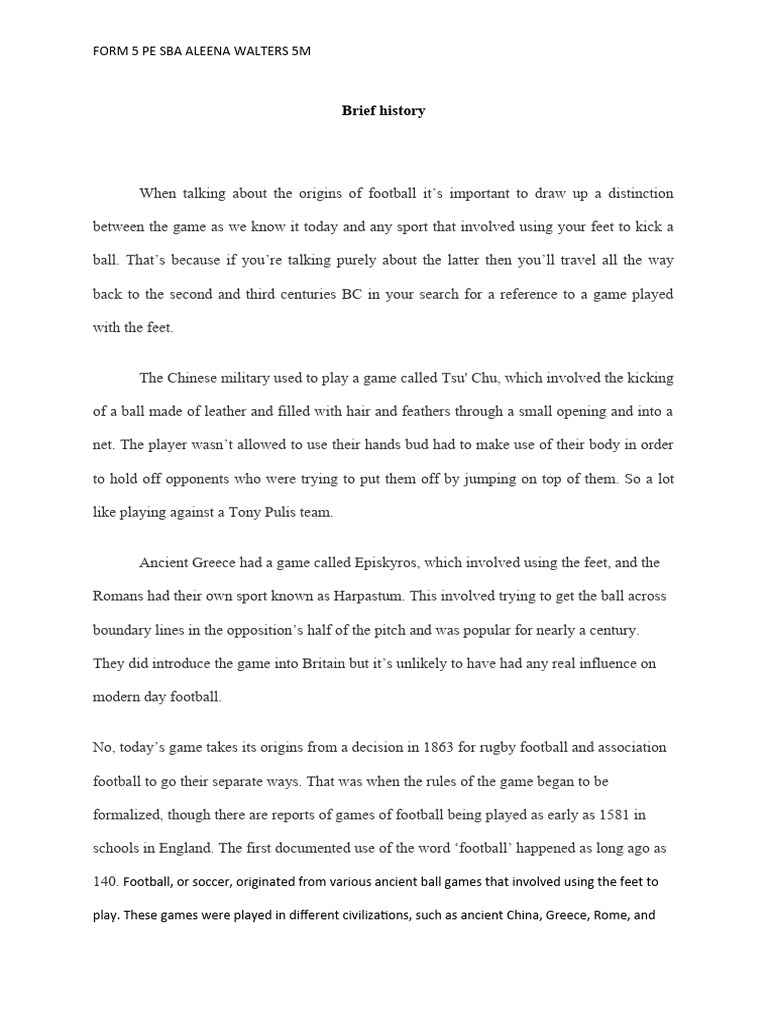 Brief History PE SBA | PDF | Association Football | Ball Games
