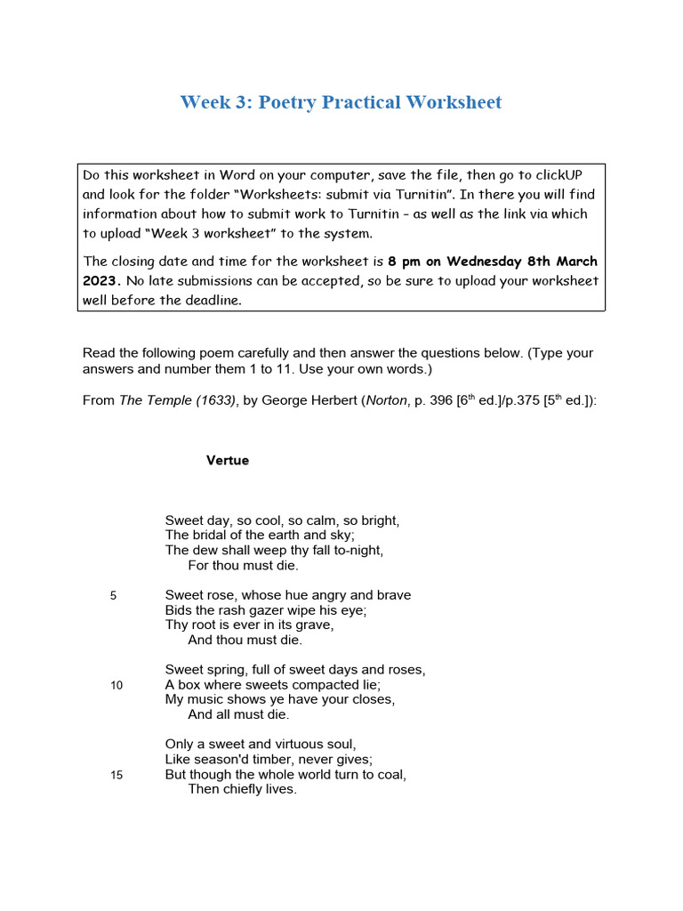 Week 3 Practical Worksheet | PDF | Poetry | Writing