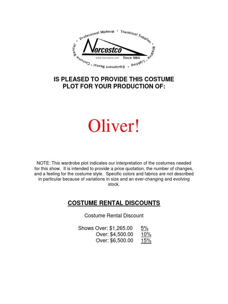 Oliver! Costume Rental Guide | PDF