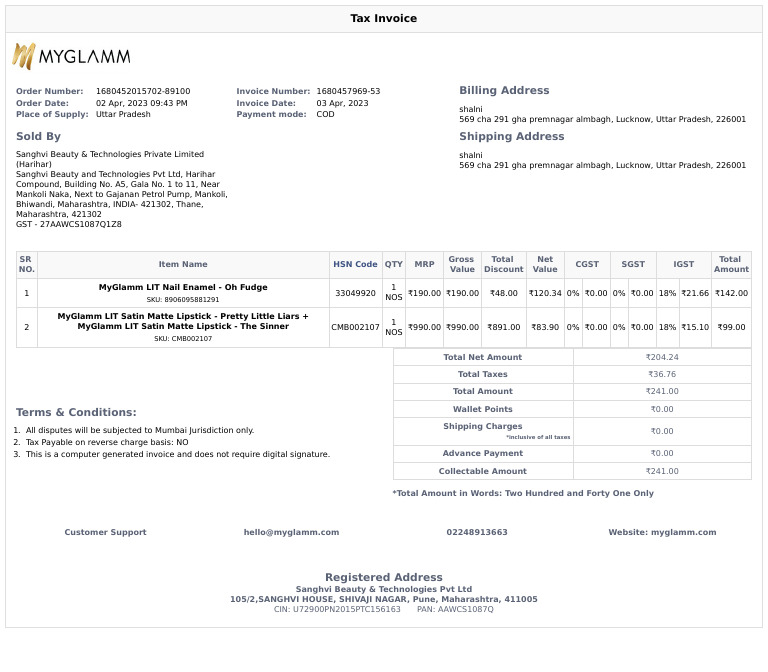 MyGlamm Invoice 1680457969-53 | PDF | Trade | Public Finance