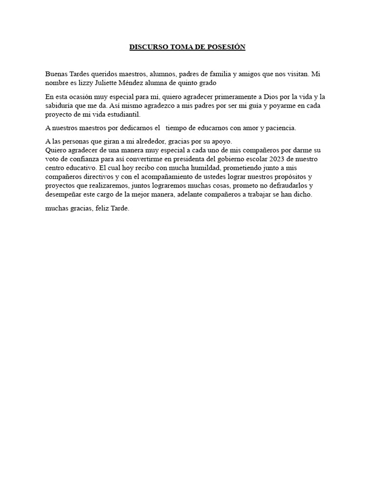 Discurso Toma de Posesión | PDF