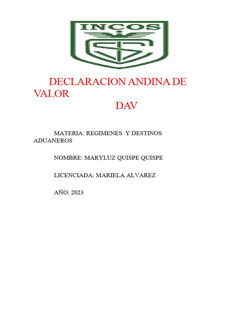 Declaración Andina de Valor (DAV) | PDF | aduana | Business