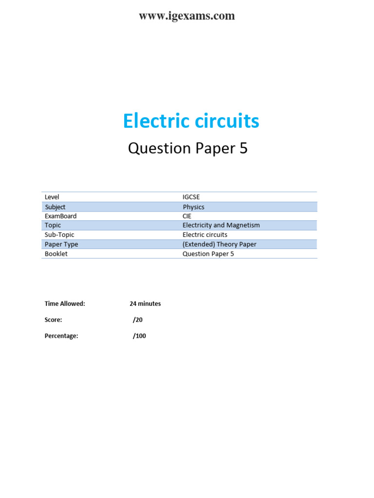 IGCSE Electricity Circuit Questions | PDF | Science & Mathematics