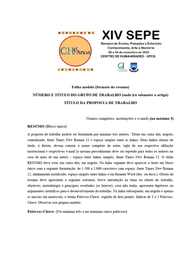 Modelo de Resumos de Trabalhos para Gts | PDF