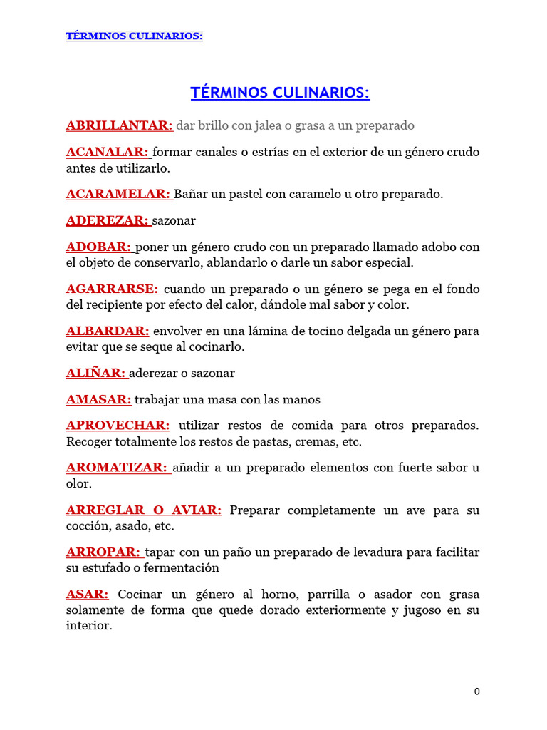 Términos Culinarios: Desollar y Más | PDF