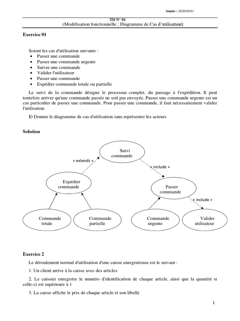 TD 1 | PDF | Caissier | Cas d'utilisation