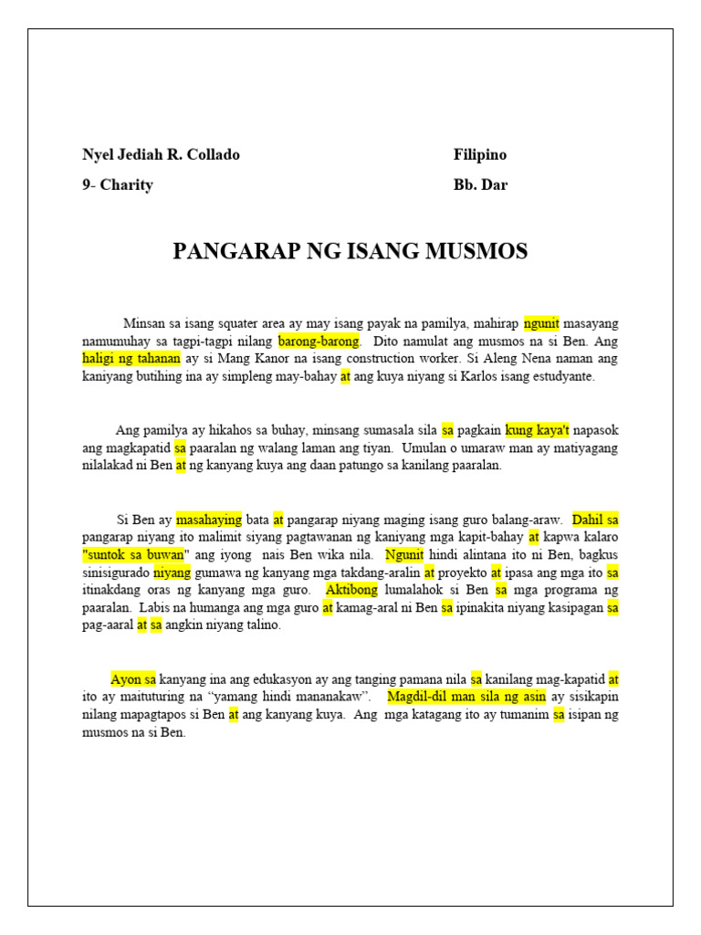Ang Pangarap NG Isang Musmos (MK) | PDF