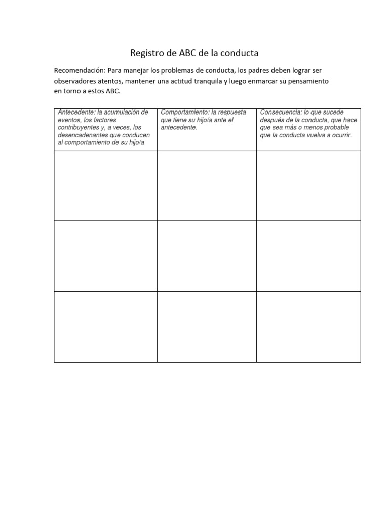 Registro ABC de Conducta Infantil | PDF
