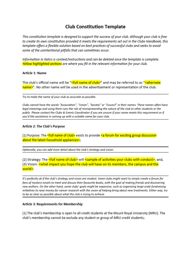 SAMRU Club Constitution Template 2023 - 24 | PDF | Transaction Account ...