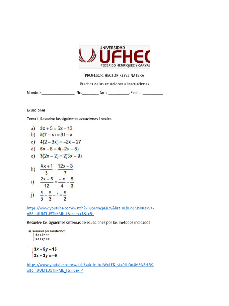 Practica de Ecuaciones e Inecuaciones | PDF