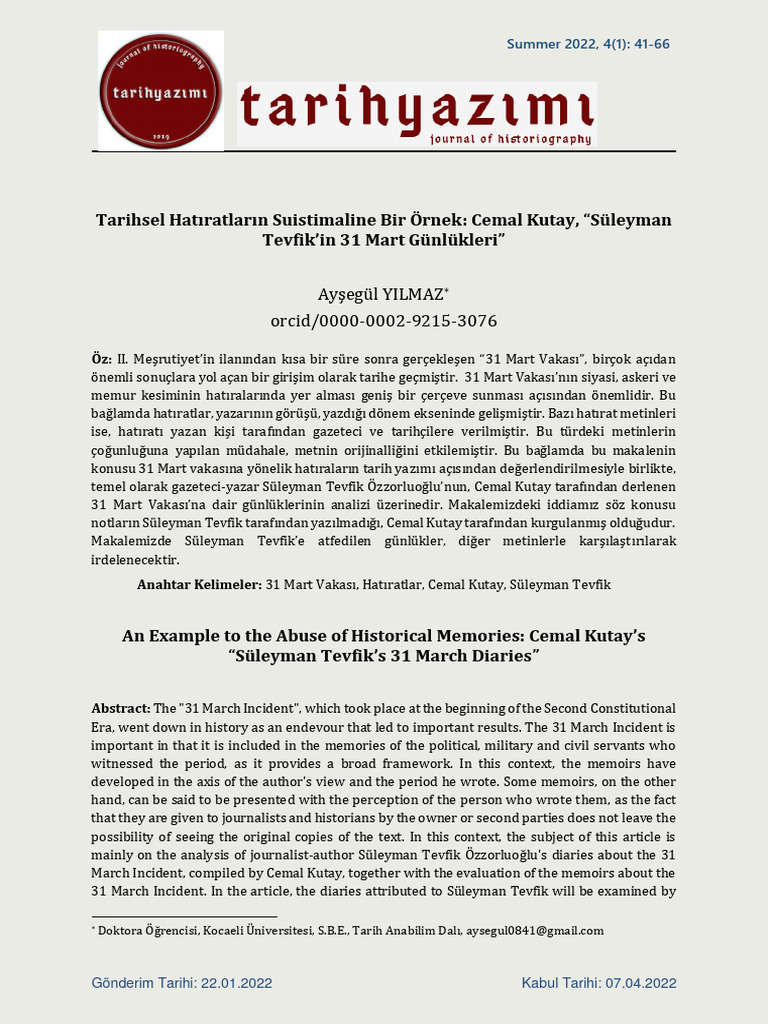 Tarihsel Hat Ratlar N Suistimaline Bir Rnek Cemal Kutay S Leyman Tevfik'in G NL Kleri (#1061428 ...