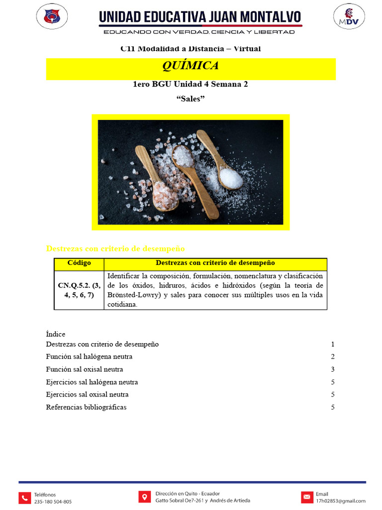 Guía Química 1ro Bgu U4 S2 Pdf Sal Química ácido