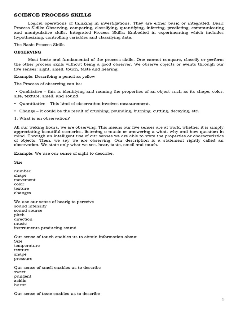 Science Process Skills | PDF | Experiment | Hypothesis