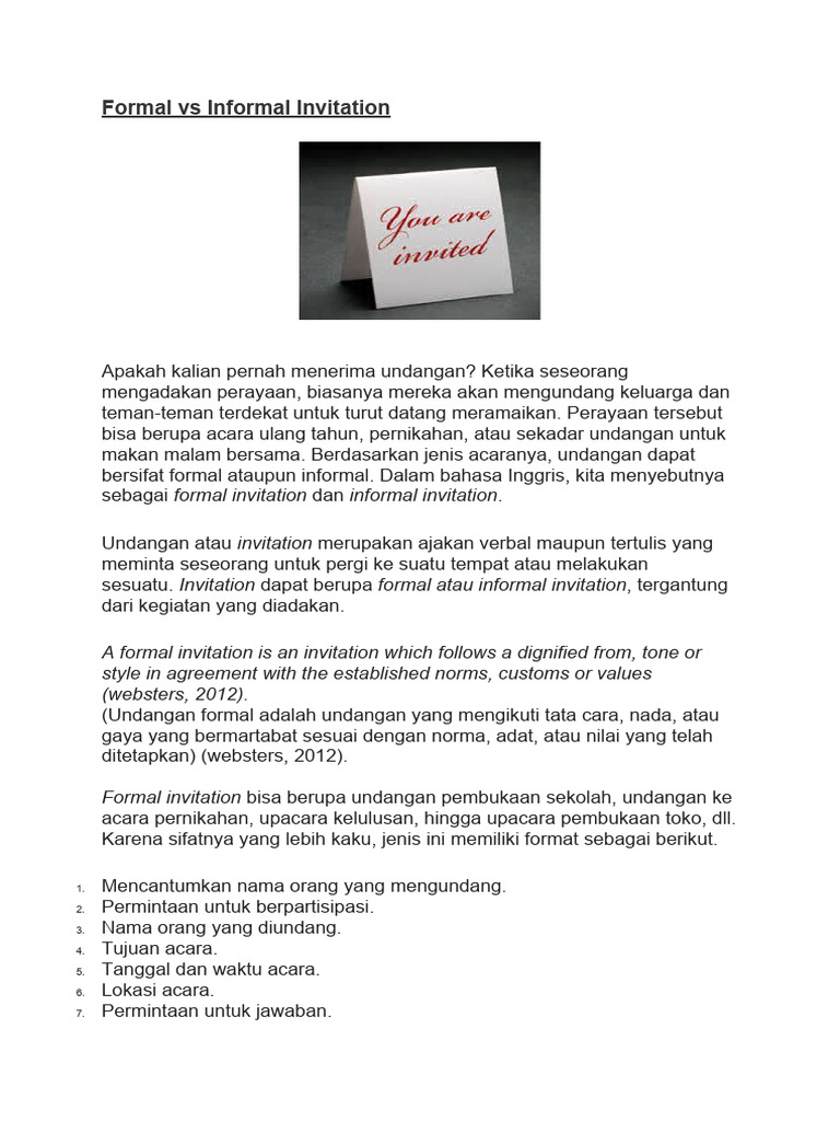 Perbedaan Undangan Formal dan Informal | PDF